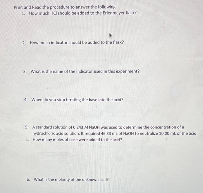 Solved Print and Read the procedure to answer the following. | Chegg.com