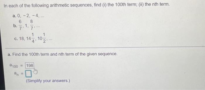 Solved In each of the following arithmetic sequences, find | Chegg.com