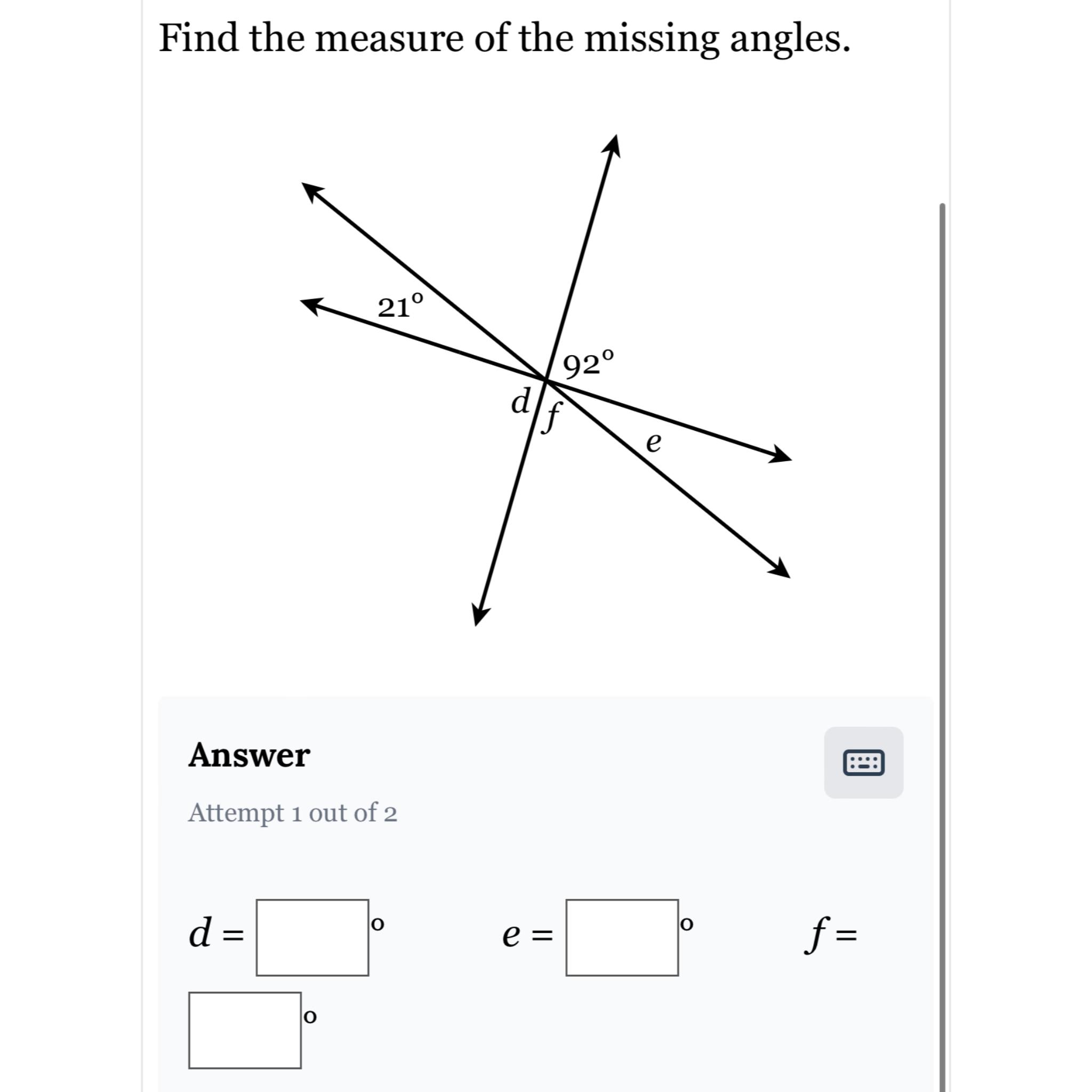 Solved Find the measure of the missing angles.AnswerAttempt | Chegg.com