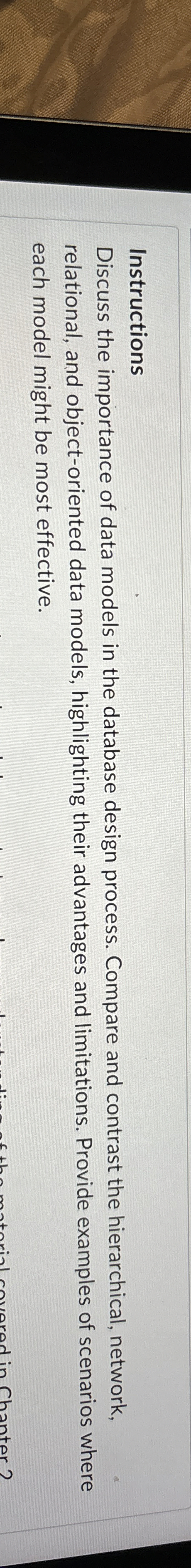 Solved InstructionsDiscuss the importance of data models in | Chegg.com