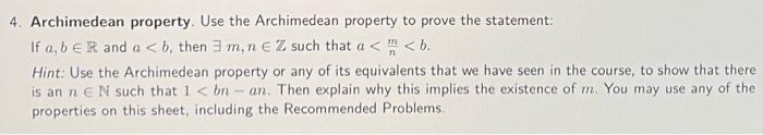 Solved 4. Archimedean property. Use the Archimedean property | Chegg.com