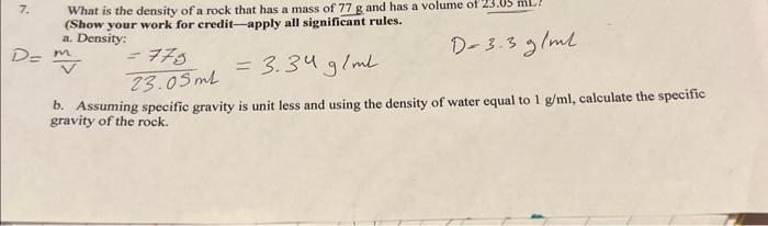 Solved What is the density of a rock that has a mass of 77 g | Chegg.com