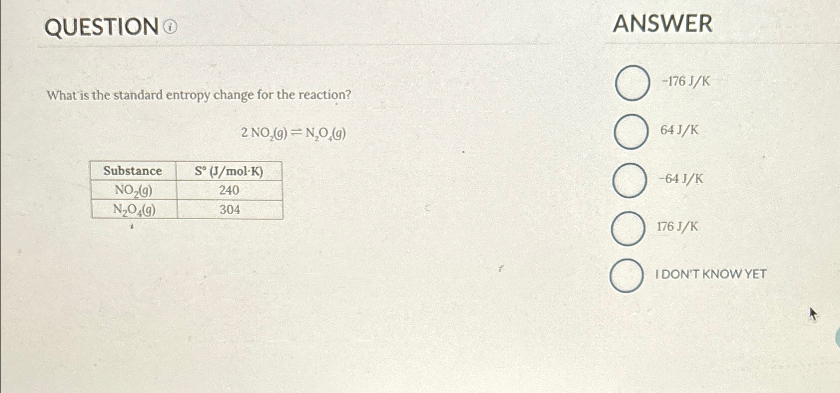 Solved QUESTION (i)ANSWERWhat is the standard entropy change | Chegg.com