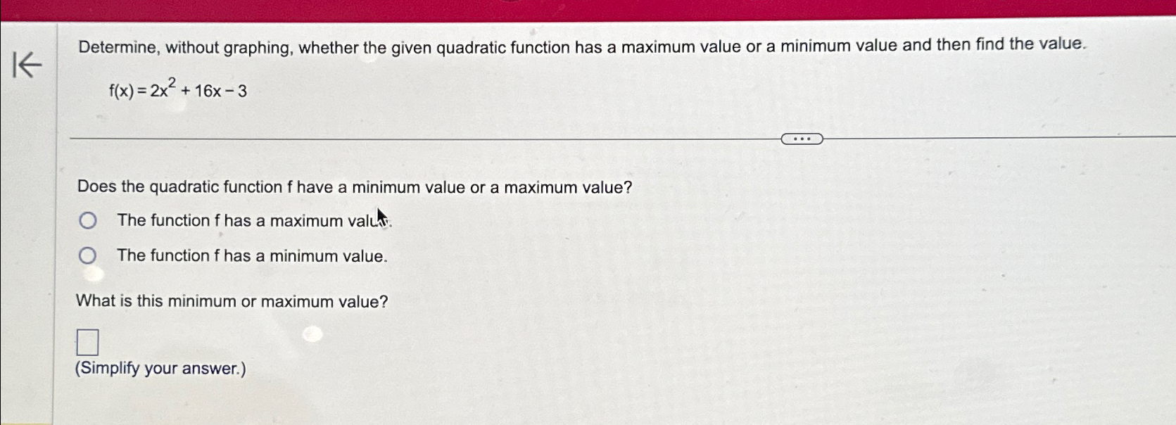 Solved Determine, without graphing, whether the given | Chegg.com