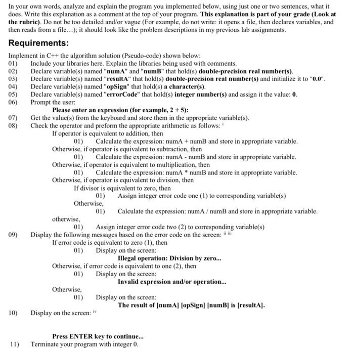 Solved In your own words, analyze and explain the program | Chegg.com