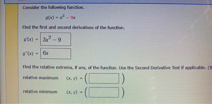 Solved Consider the following function. g(x) = x3 - 9x Find | Chegg.com