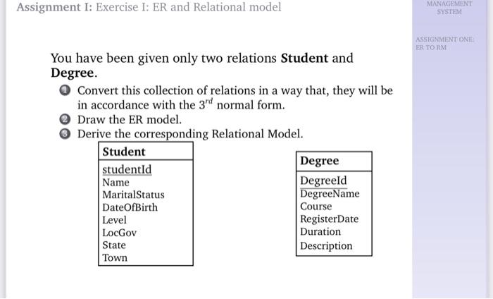 Solved Assignment I: Exercise I: ER and Relational model | Chegg.com
