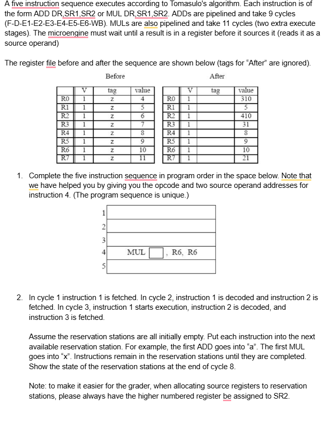 Solved A Five Instruction Sequence Executes According To