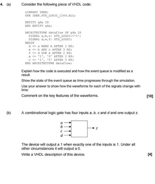 4. (a) Consider the following piece of VHDL code: | Chegg.com