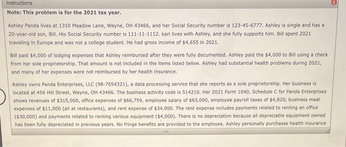 Solved Note: This problem is for the 2021 tax year. Ashley | Chegg.com