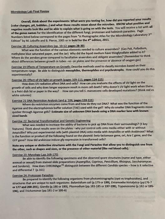 Solved Microbiology Lab Final Review Exercise 25: The | Chegg.com