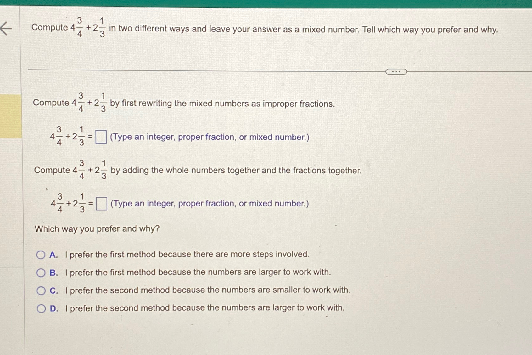 Solved Compute 434+213 ﻿in two different ways and leave your | Chegg.com