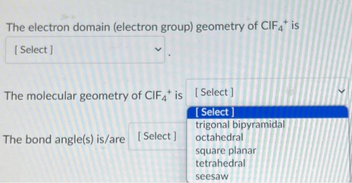Solved The electron domain (electron group) geometry of | Chegg.com