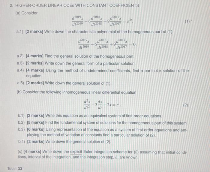 2. HIGHER-ORDER LINEAR ODES WITH CONSTANT | Chegg.com