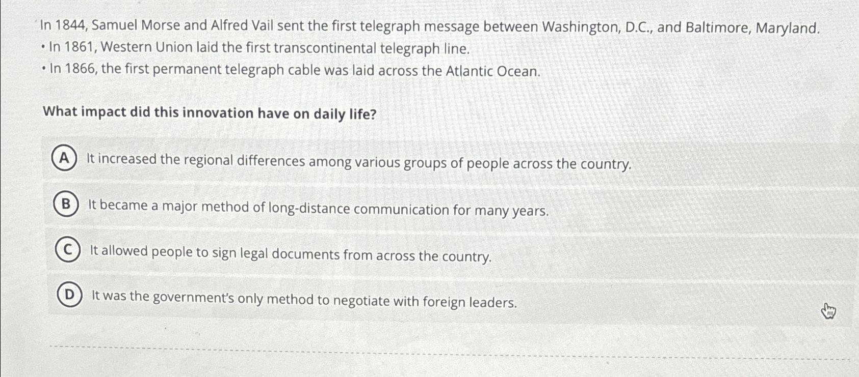 Solved In 1844, ﻿Samuel Morse and Alfred Vail sent the first | Chegg.com