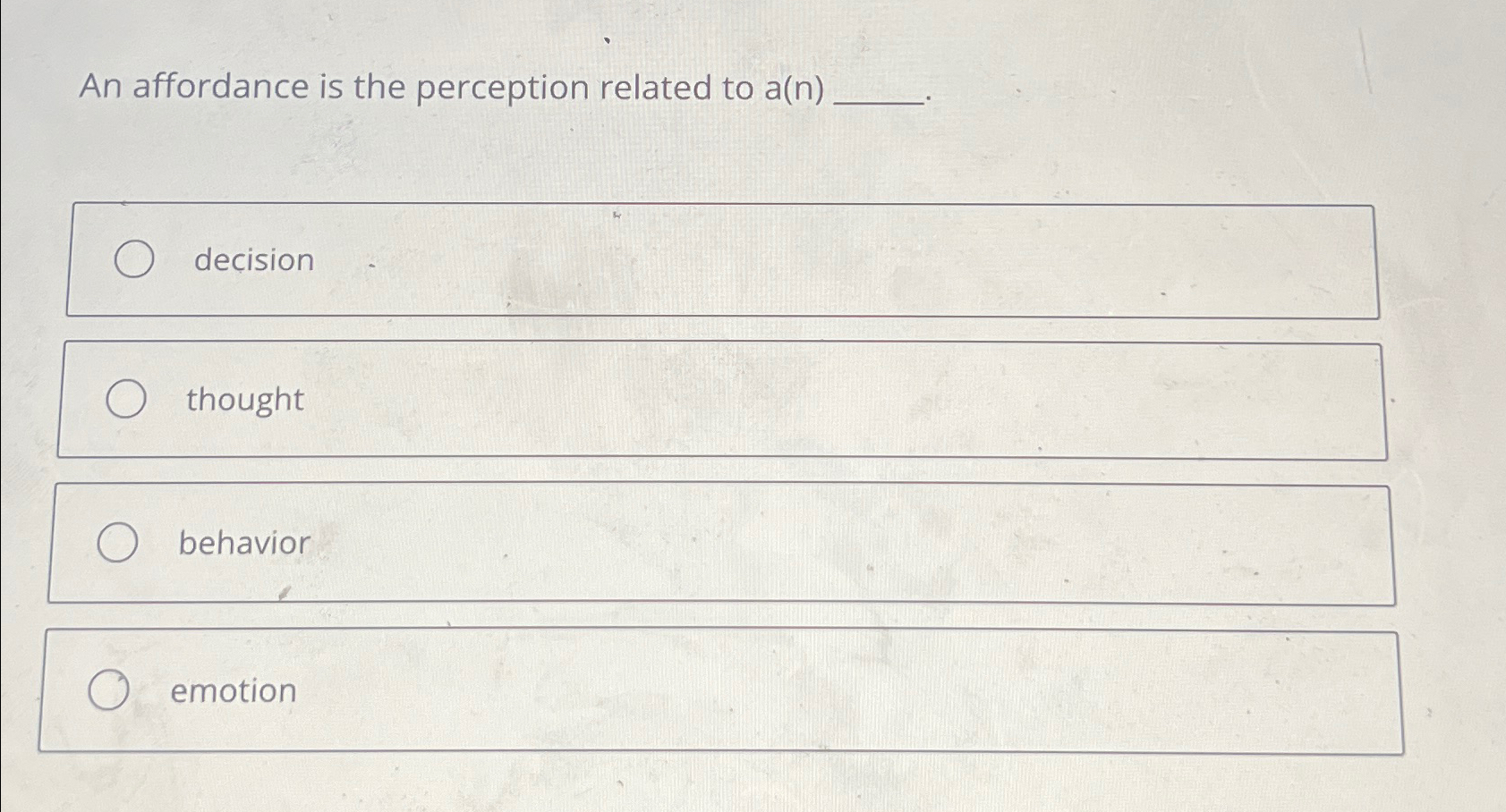 Solved An affordance is the perception related to | Chegg.com