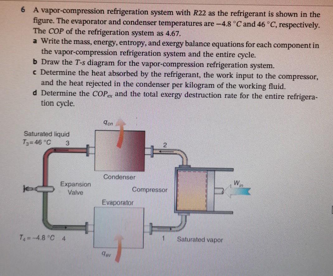 Solved 6 A vapor-compression refrigeration system with R22 | Chegg.com