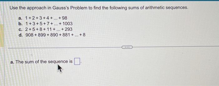 Solved Use the approach in Gauss's Problem to find the | Chegg.com