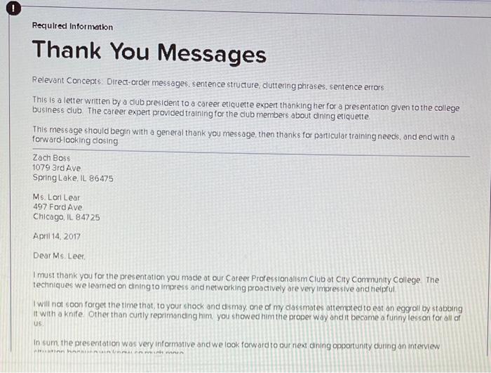 Solved Required Information Thank You Messages Relevant | Chegg.com