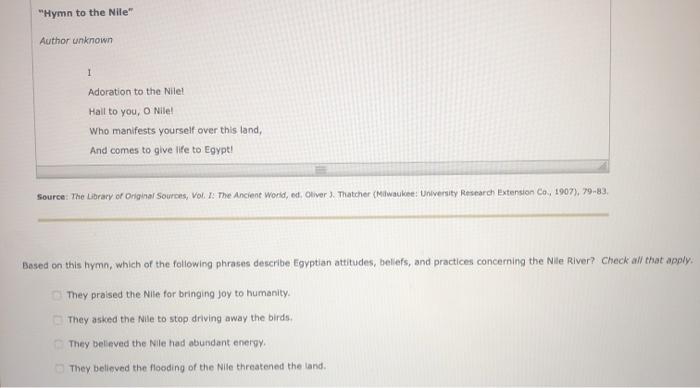 "Hymn to the Nile" Author unknown 1 Adoration to the | Chegg.com