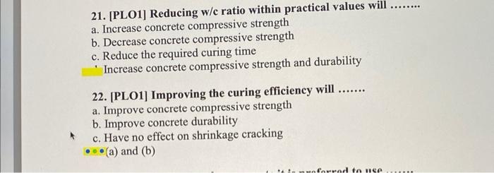 Solved 21. [PLO1] Reducing w/c ratio within practical values | Chegg.com