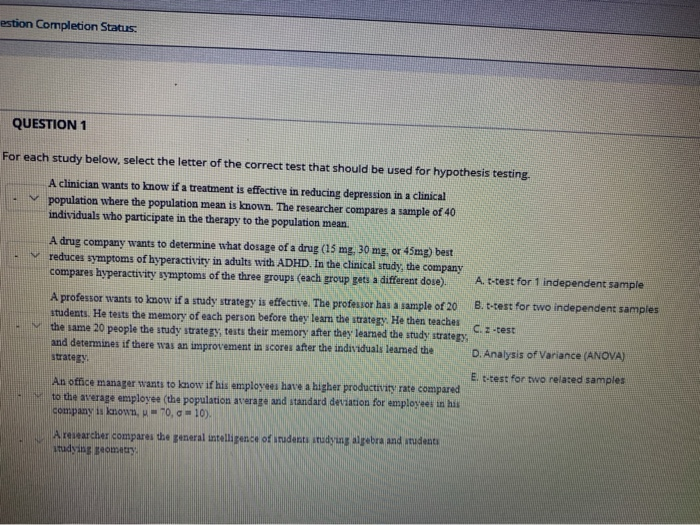 Solved estion Completion Status QUESTION 1 For each study | Chegg.com