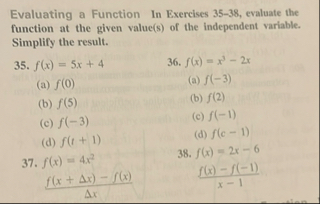 Solved Evaluating a Function In Exercises 35-38, ﻿evaluate | Chegg.com