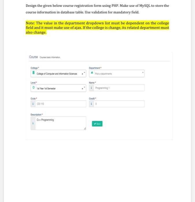 Solved Design the given below course registration form using | Chegg.com