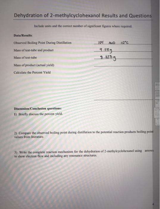 Solved Name: Lab 12: Dehydration of 2-methylcyclohexanol | Chegg.com