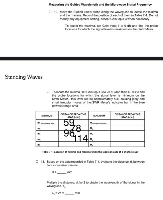 Measuring the Guided Wavelength and the Microwave | Chegg.com