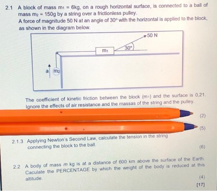Solved 2.1 A block of mass m1=6 kg, on a rough horizontal | Chegg.com