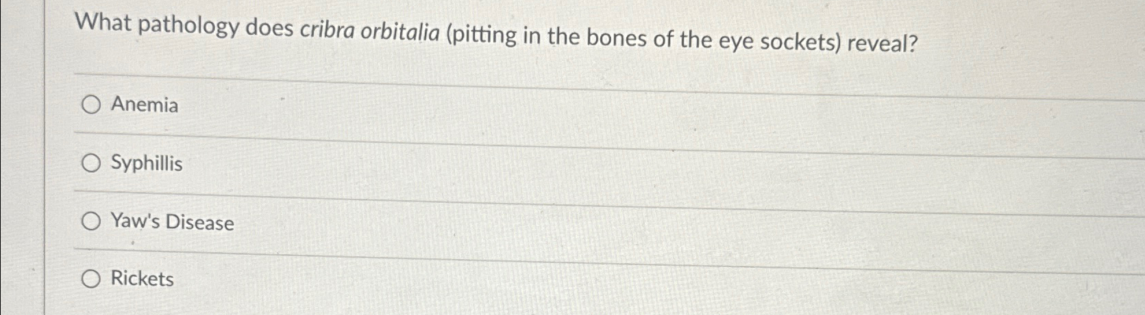 Solved What pathology does cribra orbitalia (pitting in the | Chegg.com