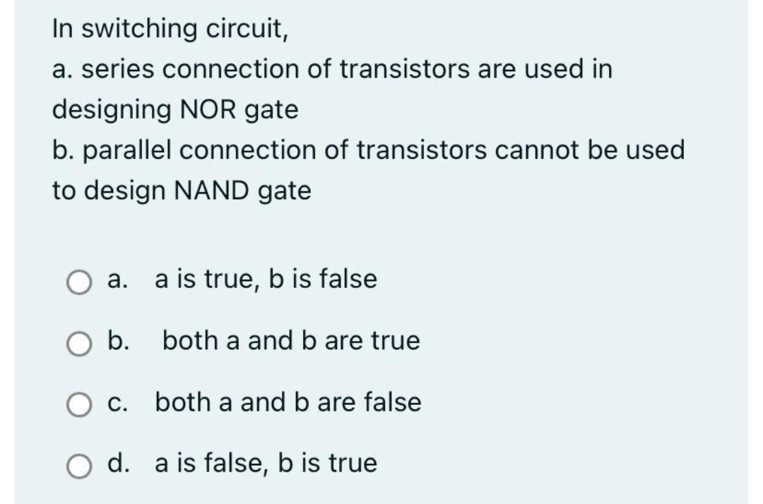 Solved In switching circuit, a. series connection of | Chegg.com