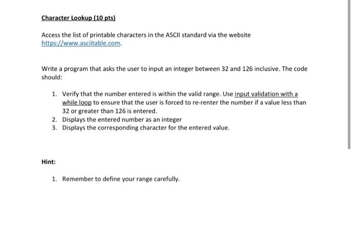 Solved Character Lookup (10 pts) Access the list of | Chegg.com
