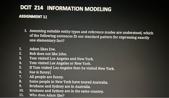 Solved DCIT 214 INFORMATION MODELING ASSIGNMENT 1\% 1. | Chegg.com