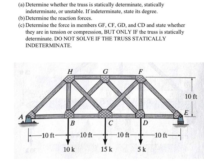 Solved (a) Determine whether the truss is statically | Chegg.com