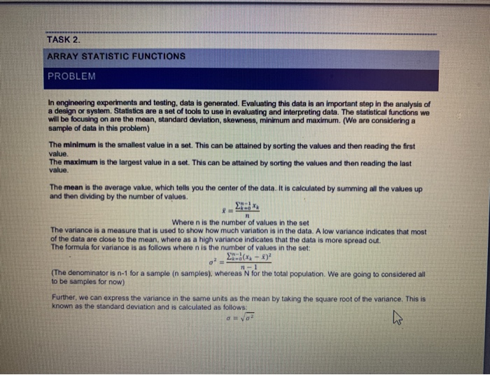 Solved Task 2 Array Statistic Functions Problem In 4965