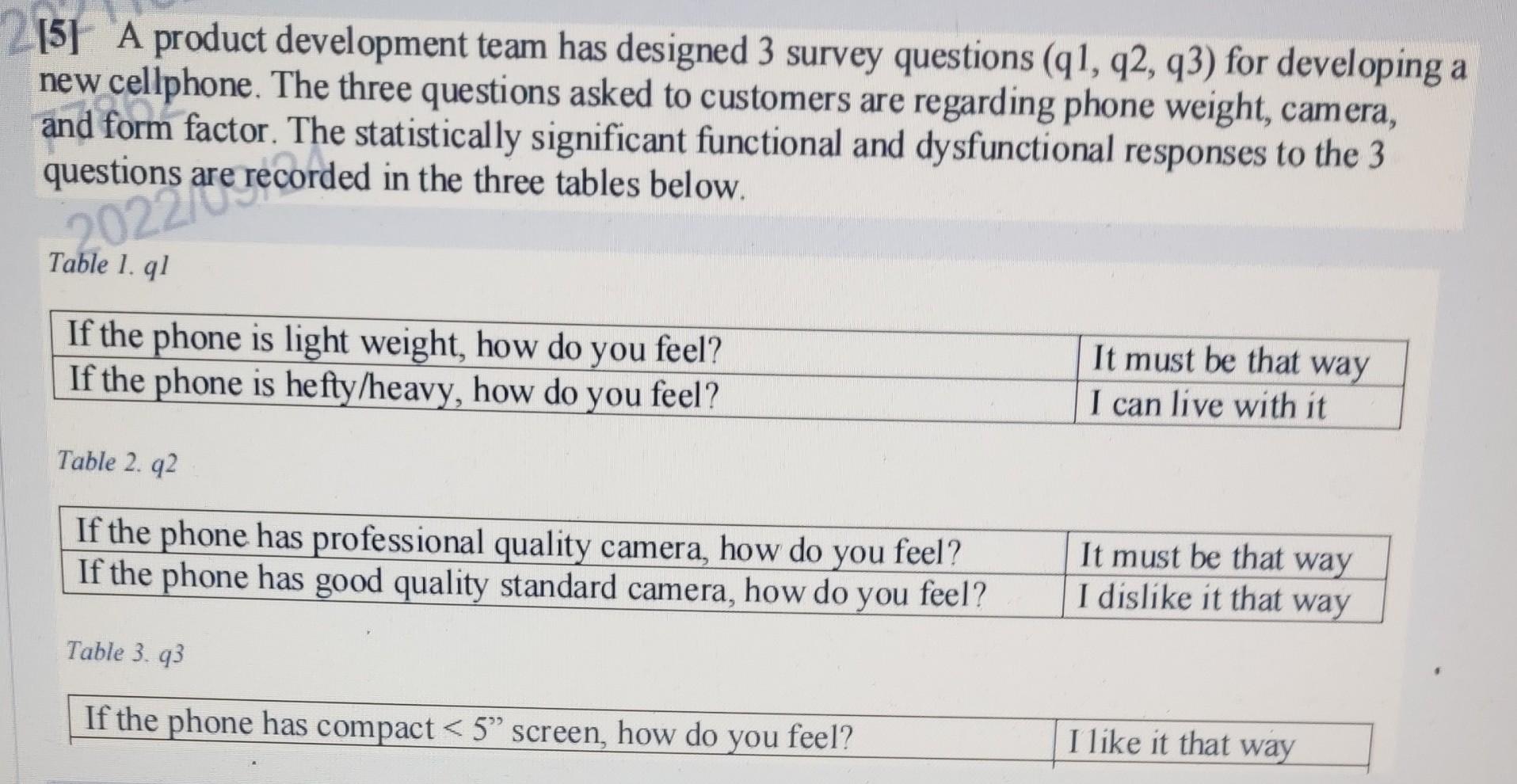 Solved [5] A product development team has designed 3 survey | Chegg.com