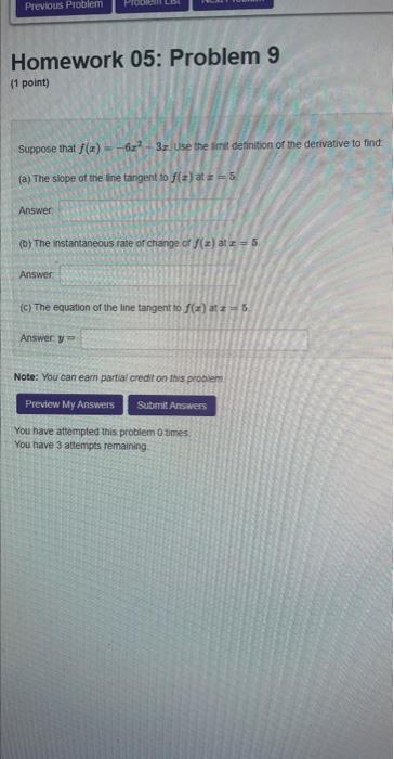 Solved Homework 05: Problem 9 (1 point) Suppose that | Chegg.com