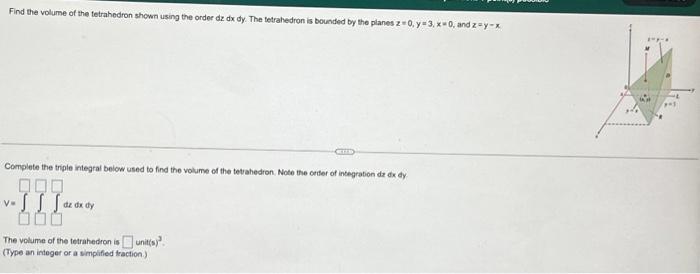 Solved Find the volume of the tetrahedron shown using the | Chegg.com