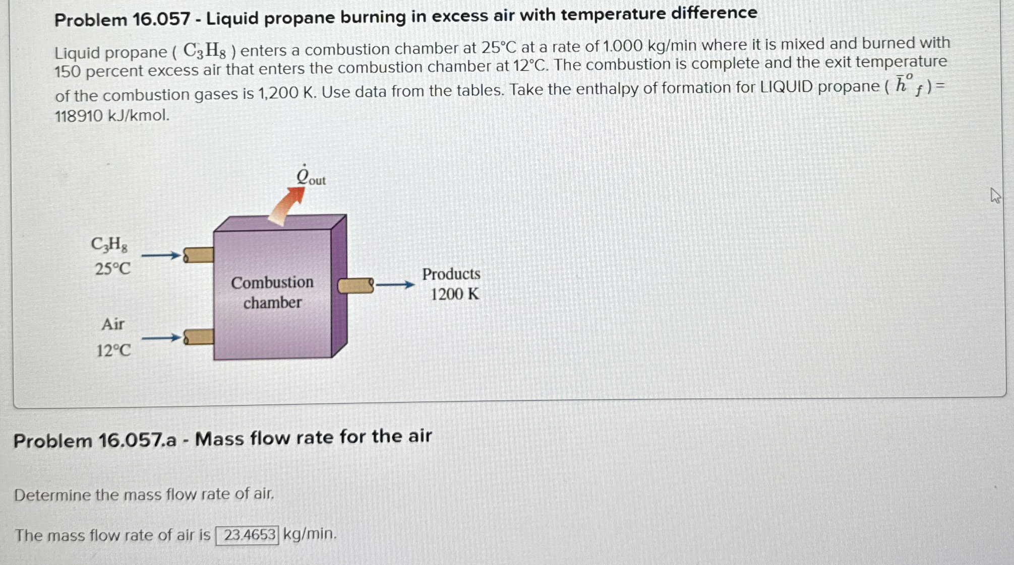 Problem 16.057 - ﻿Liquid propane burning in excess | Chegg.com