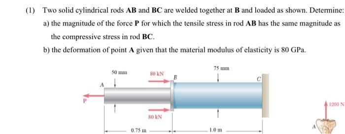 Solved (1) Two solid cylindrical rods AB and BC are welded | Chegg.com