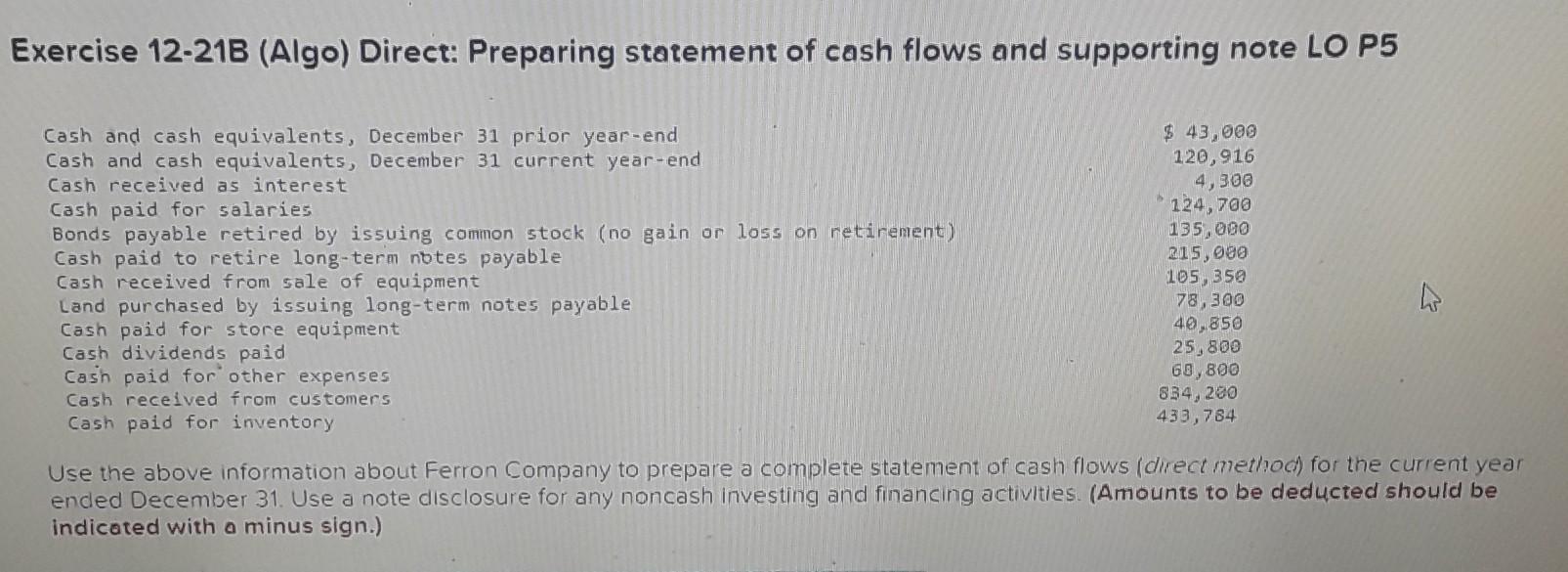 Solved Exercise 12-21B (Algo) Direct: Preparing statement of | Chegg.com