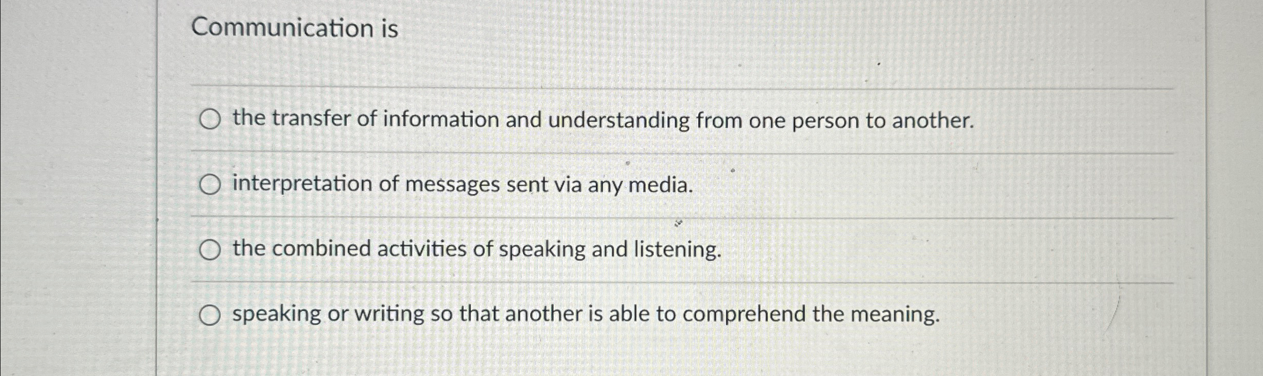 Solved Communication isthe transfer of information and | Chegg.com