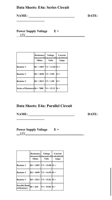 Solved Data Sheets: E4a: Ohm's Law NAME: DATE: Color Coded | Chegg.com