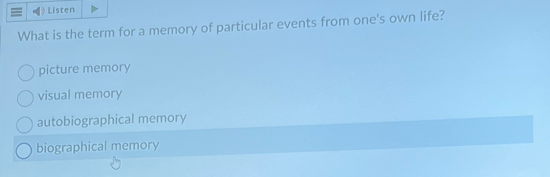 Solved What is the term for a memory of particular events | Chegg.com