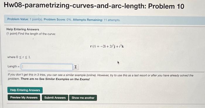 Solved Hw08-parametrizing-curves-and-arc-length: Problem 10 | Chegg.com
