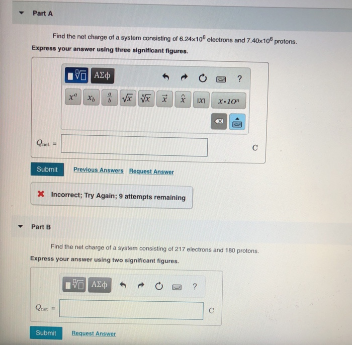 Solved Part A Find the net charge of a system consisting of | Chegg.com