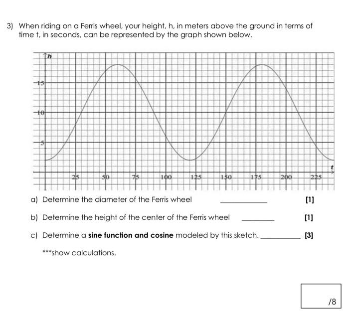 Solved 3) When riding on a Ferris wheel, your height, \\( h | Chegg.com