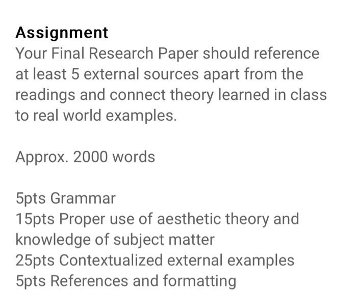 Assignment Your Final Research Paper should reference | Chegg.com